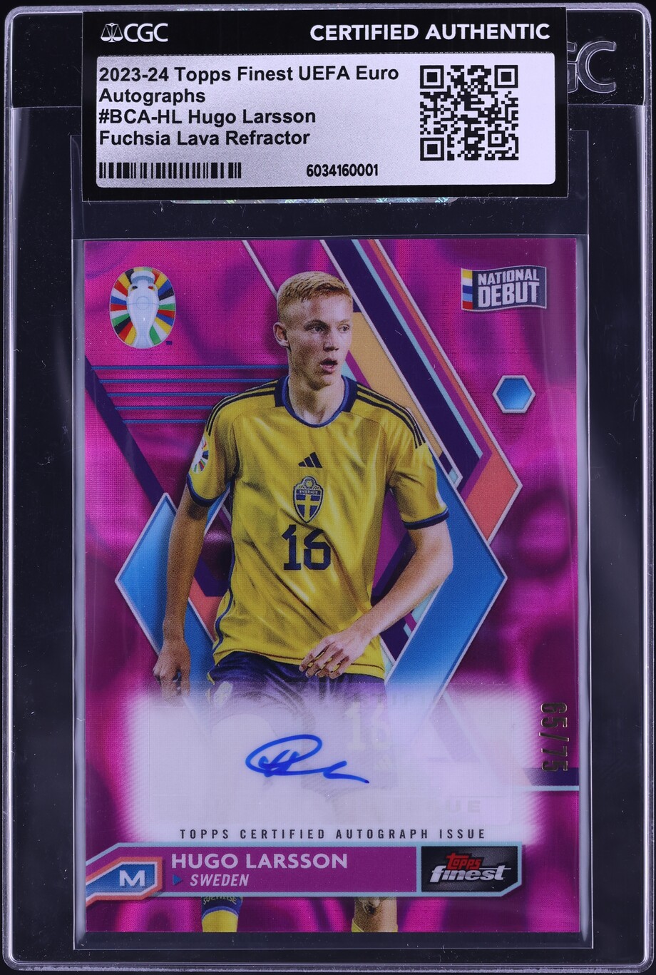 2023 Finest UEFA Euro Fuchsia Lava Refractor Hugo Larsson RC AUTO /75 ...