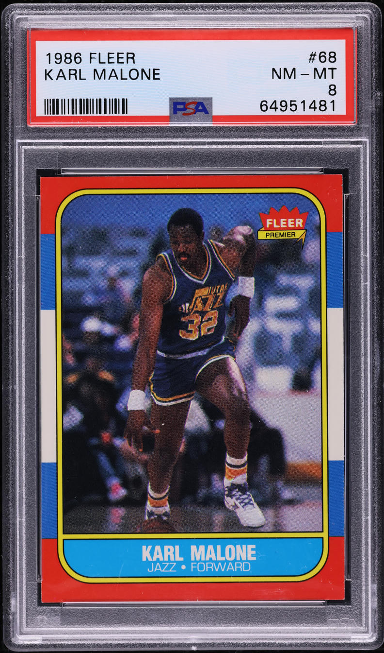 1986 Fleer Basketball Karl Malone ROOKIE #68 PSA 8 NM-MT on Fanatics ...