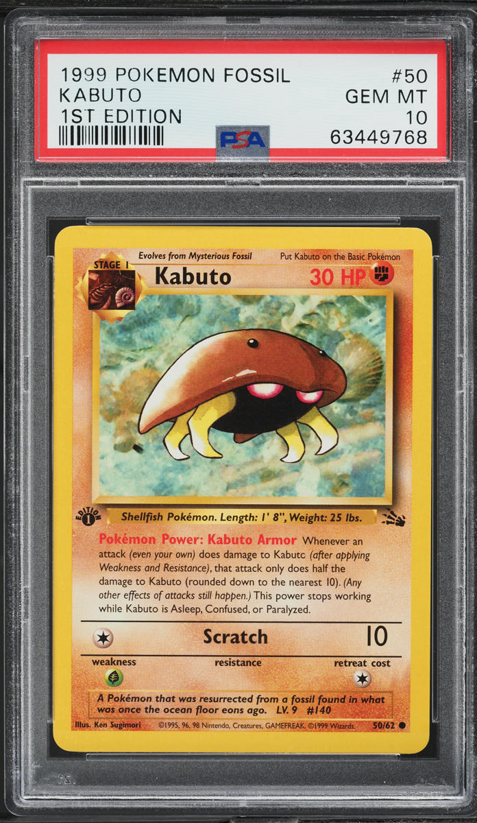 1999 Pokemon Fossil 1st Edition Kabuto #50 PSA 10 GEM MINT on Fanatics ...