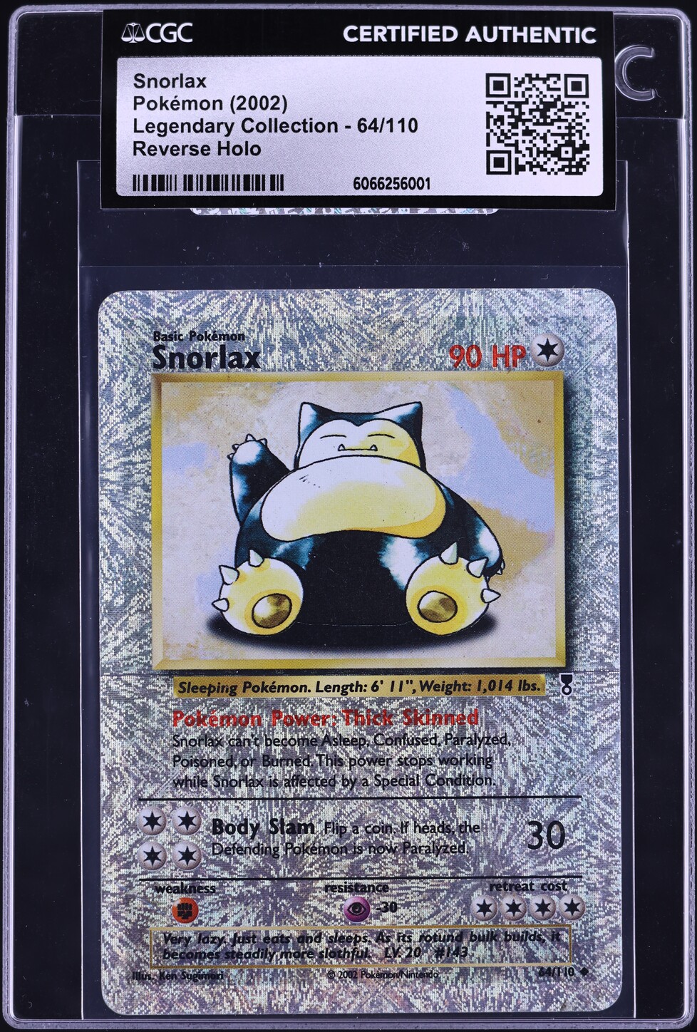 2002 Pokemon Legendary Collection Reverse Holo Snorlax #64 CGC AUTH on ...