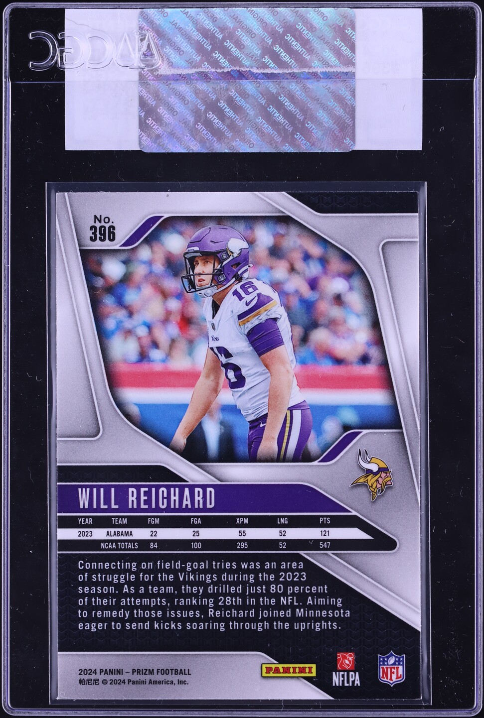 2024 Panini Prizm Will Reichard ROOKIE #396 CGC AUTH on Fanatics Collect