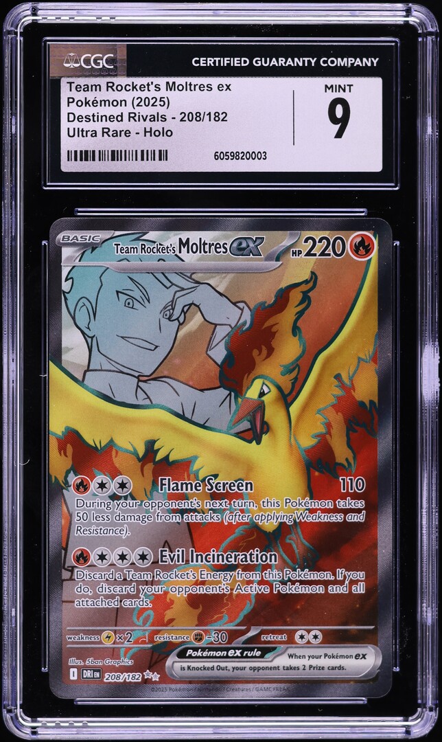 2025 Pokemon SV Destined Rivals Full Art Team Rocket's Moltres ex #208 CGC 9 on Fanatics Collect