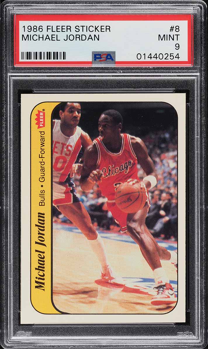 1986 Fleer Sticker Michael Jordan ROOKIE #8 PSA 9 MINT on Fanatics Collect