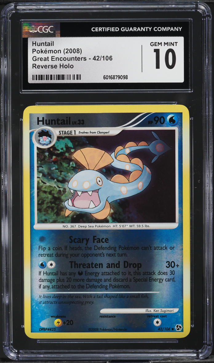 2008 Pokemon DP Great Encounters Reverse Holo Huntail #42 CGC 10 GEM ...