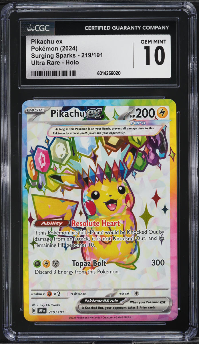 2024 Pokemon SV Surging Sparks Full Art Pikachu ex #219 CGC 10 GEM MINT ...