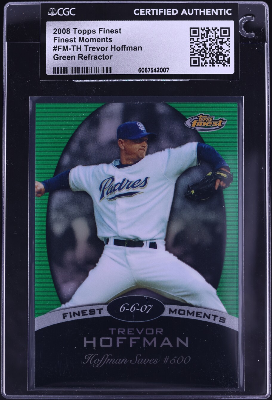 2008 Finest Moments Green Refractor Trevor Hoffman /199 #FM-TH CGC AUTH ...