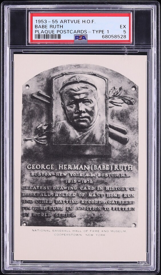 1953 Artvue Hall Of Fame Plaque Postcards Type 1 Babe Ruth PSA 5 EX on ...