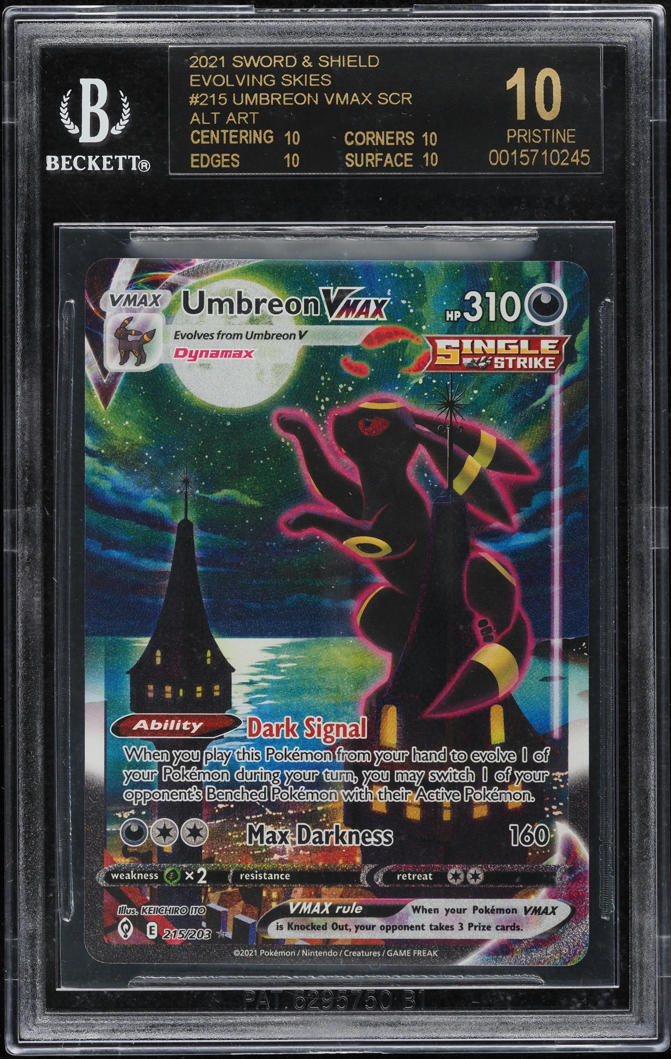 2021 Pokemon SWSH Evolving Skies Alt Art Umbreon VMAX #215 BGS 10 BLACK ...