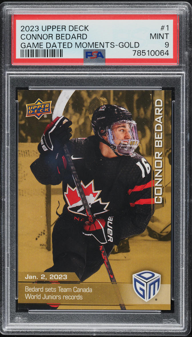 2023 Upper Deck Game Dated Moments Gold Connor Bedard ROOKIE #1 PSA 9 ...