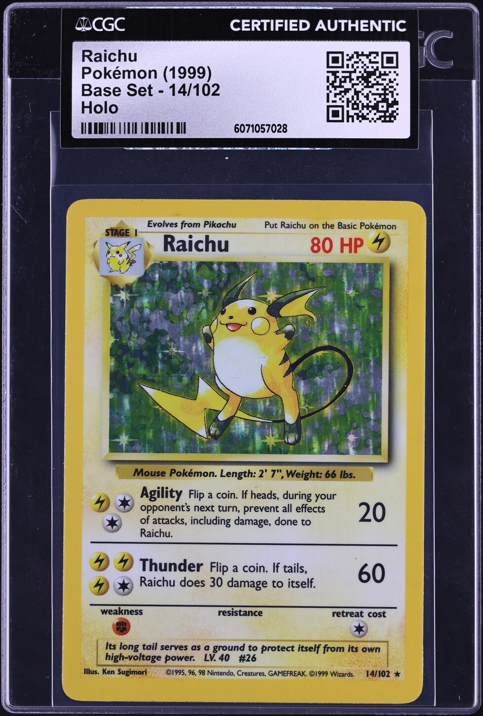 1999 Pokemon Base Set Holo Raichu #14 CGC AUTH on Fanatics Collect