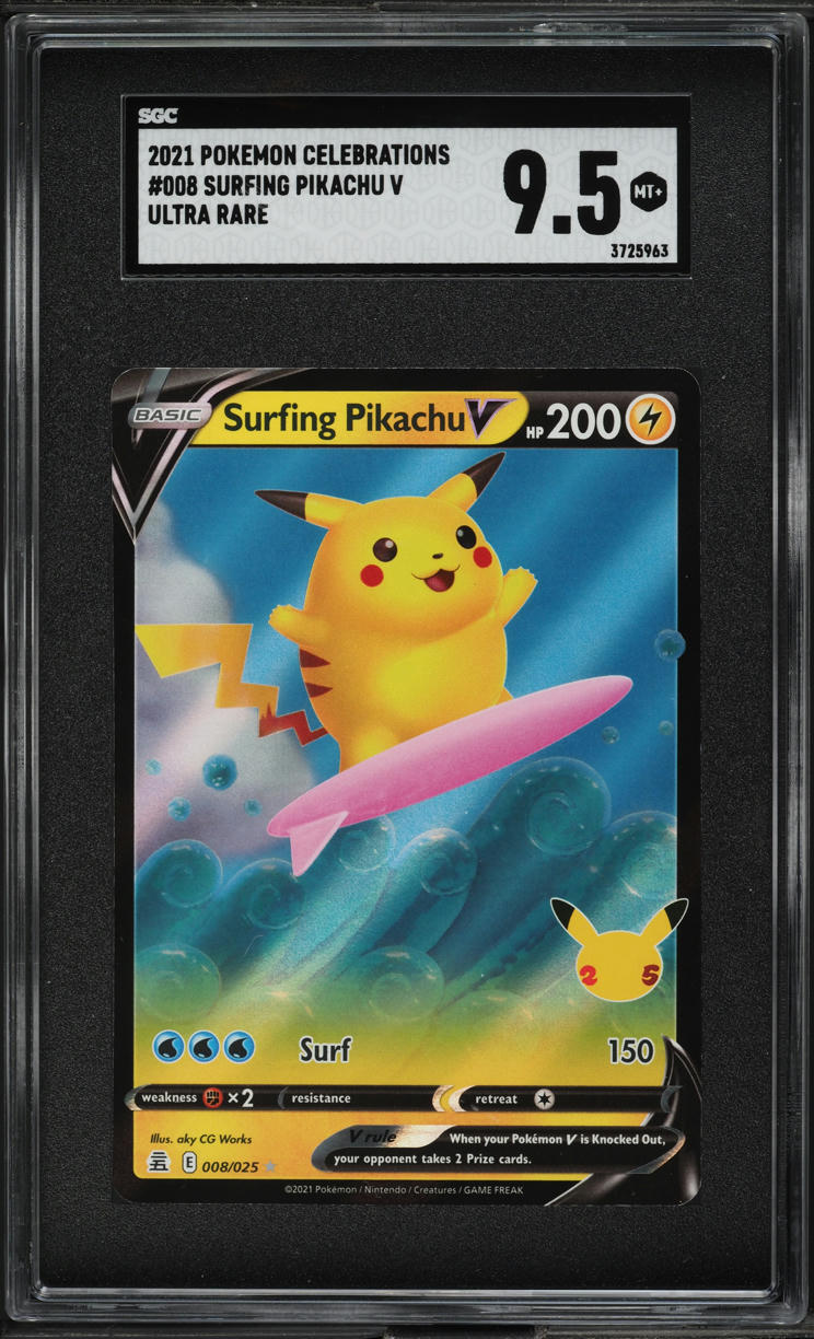 2021 Pokemon SWSH Celebrations Full Art Surfing Pikachu V #8 SGC 9.5 ...