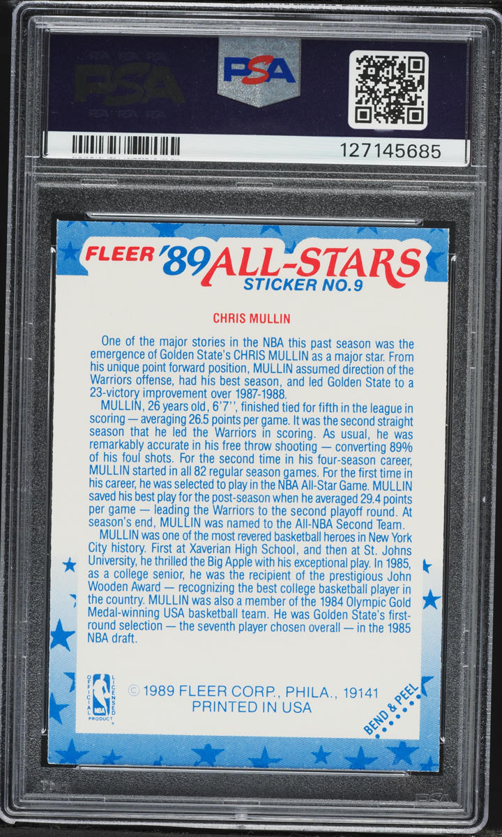 1989 Fleer Sticker Chris Mullin ALL STARS #9 PSA 5 EX on Fanatics Collect