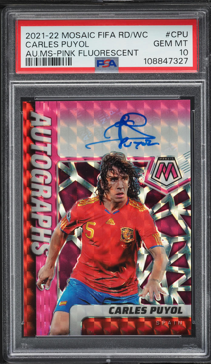 2021 Panini Mosaic FIFA World Cup Pink Fluorescent Carles Puyol AUTO 1/ ...