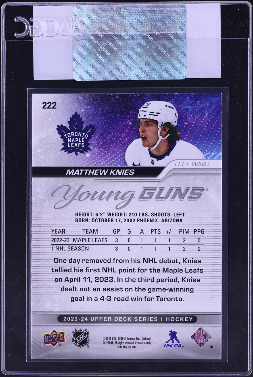 2023 Upper Deck Young Guns Matthew Knies ROOKIE #222 CGC AUTH on ...