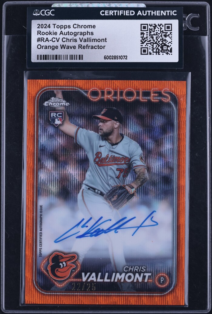2024 Topps Chrome Orange Wave Refractor Chris Vallimont ROOKIE AUTO /25 CGC AUTH on Fanatics Collect