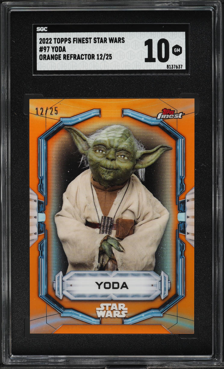 2022 Finest Star Wars Orange Refractor Yoda /25 #97 SGC 10 GEM MINT on ...