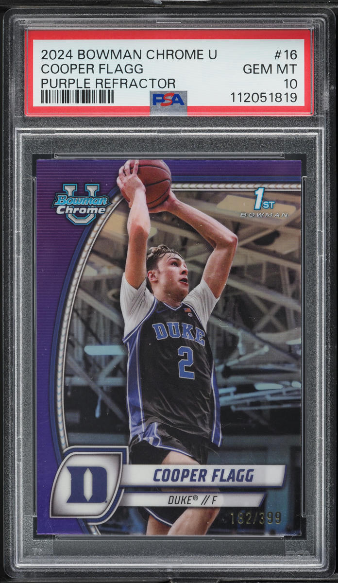 2024 Bowman Chrome University Purple Ref Cooper Flagg ROOKIE /399 PSA ...