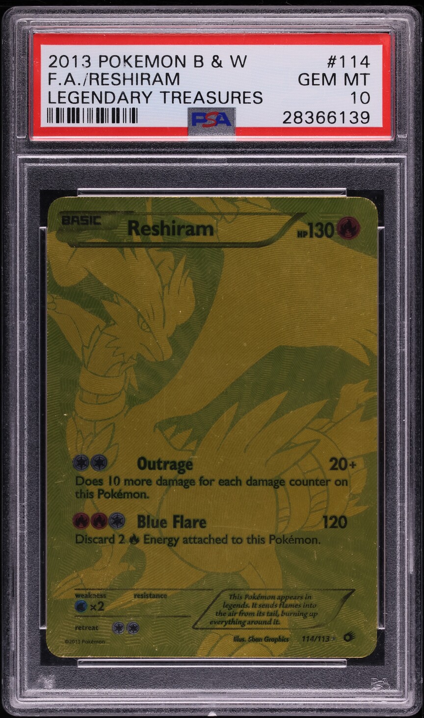 2013 Pokemon BW Legendary Treasures Full Art Reshiram #114 PSA 10 GEM ...