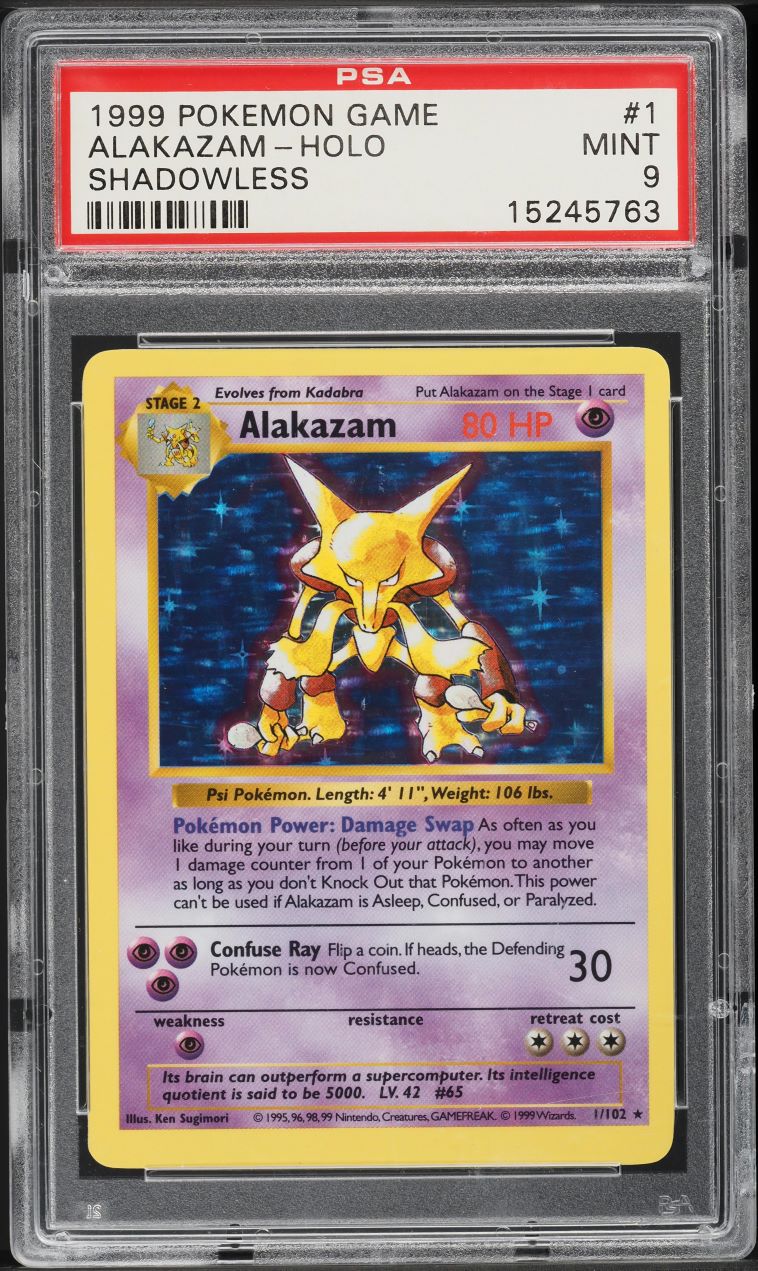 1999 Pokemon Base Set Shadowless Holo Alakazam #1 PSA 9 MINT on ...