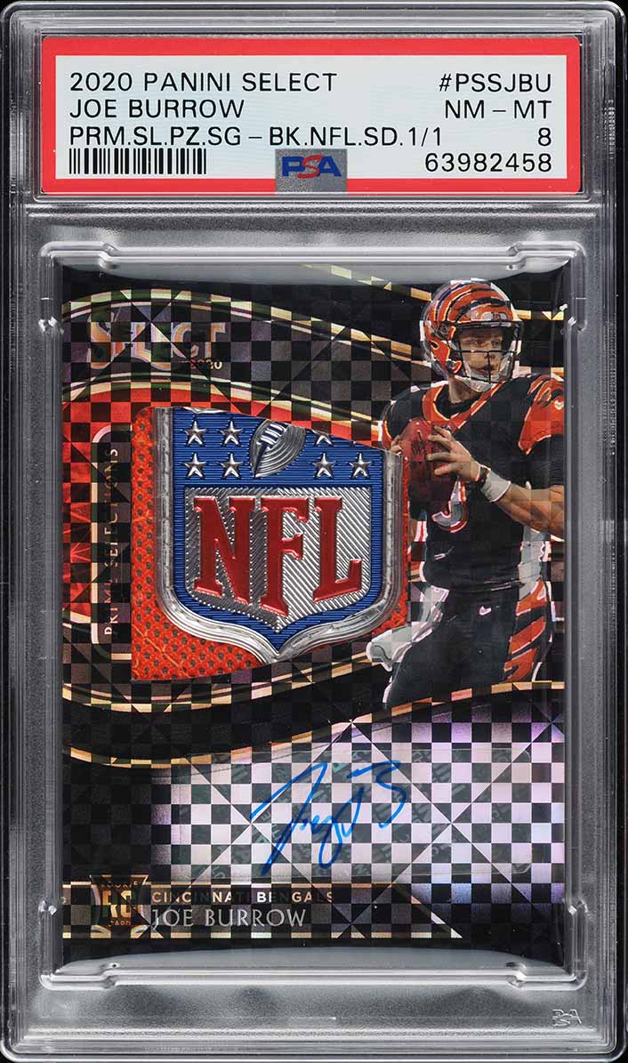 2020 Select Prime Black Joe Burrow ROOKIE NFL SHIELD PATCH AUTO 1/1 PSA ...