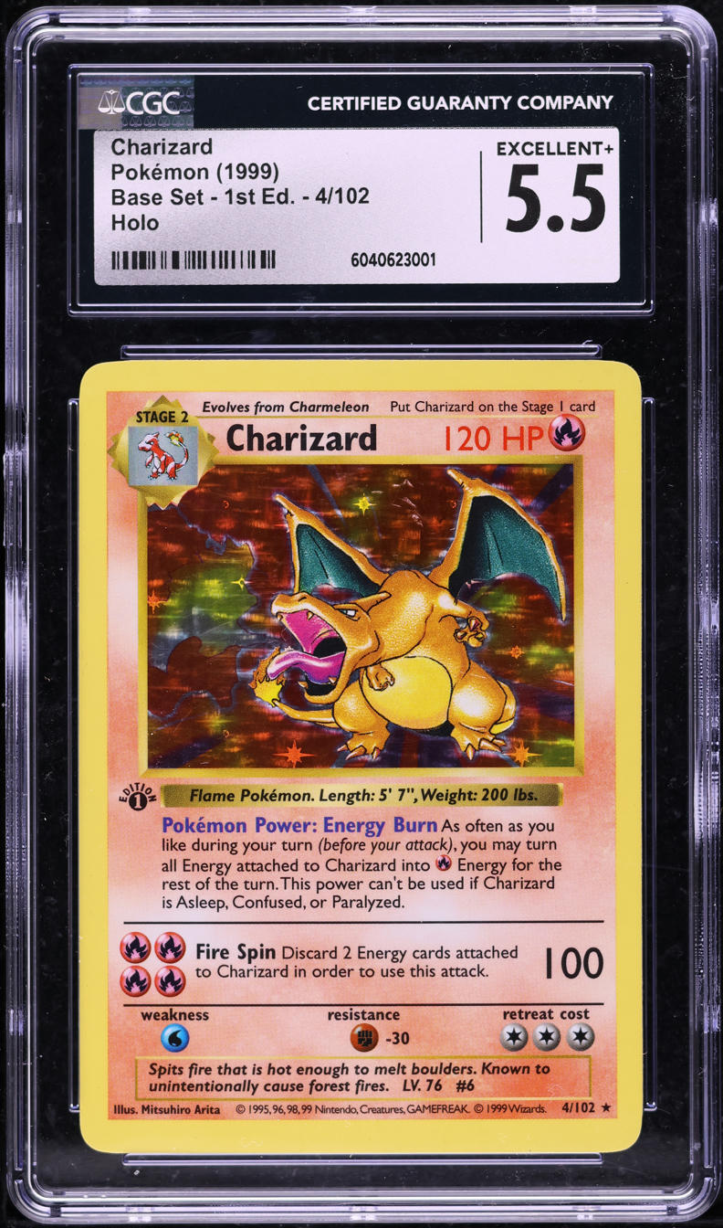 1999 Pokemon Base Set Shadowless 1st Edition Holo Charizard #4 CGC 5.5 ...