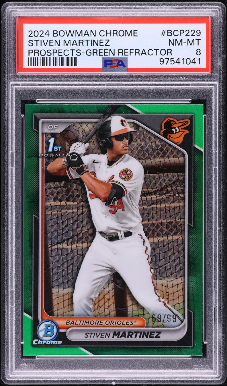 2024 Bowman Chrome Green Refractor Stiven Martinez ROOKIE /99 #BCP229 PSA 8 on Fanatics Collect