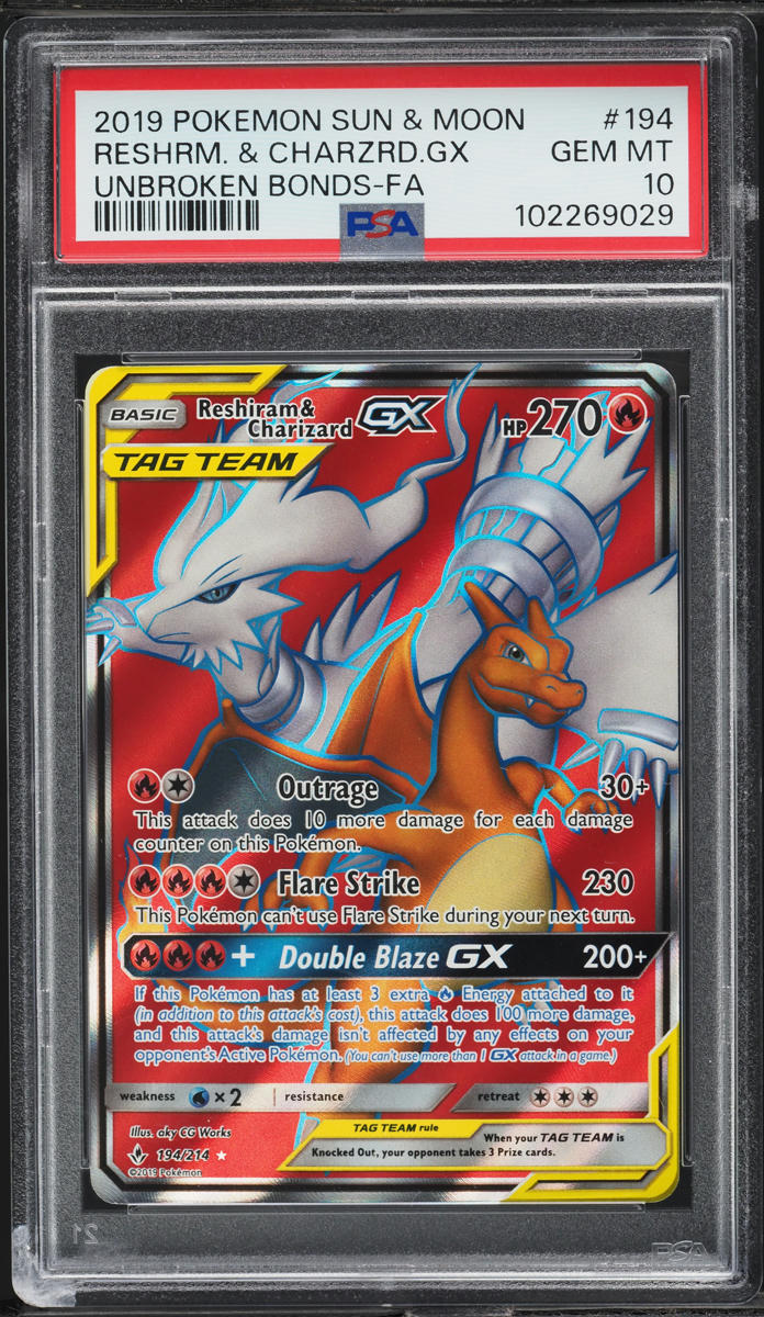 2019 Pokemon SM Unbroken Bonds Full Art Reshiram & Charizard GX #194 ...