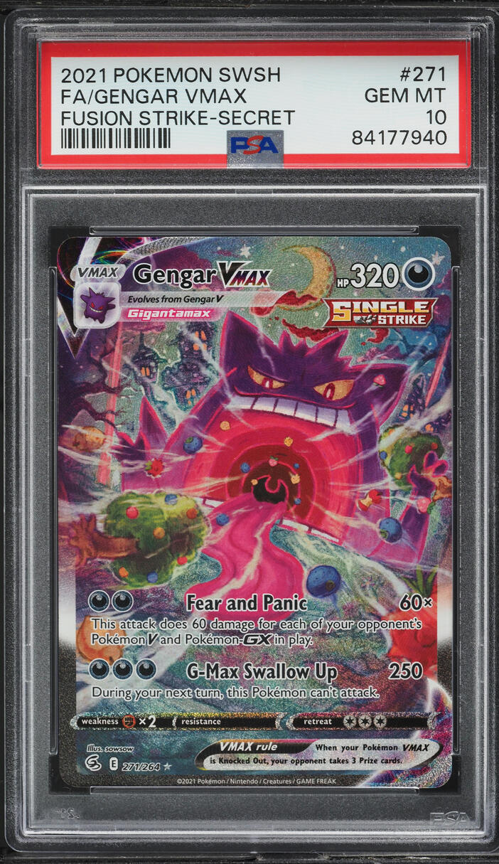 2021 Pokemon Sword & Shield Fusion Strike Secret Full Art Gengar VMAX PSA 10 GEM on Fanatics Collect