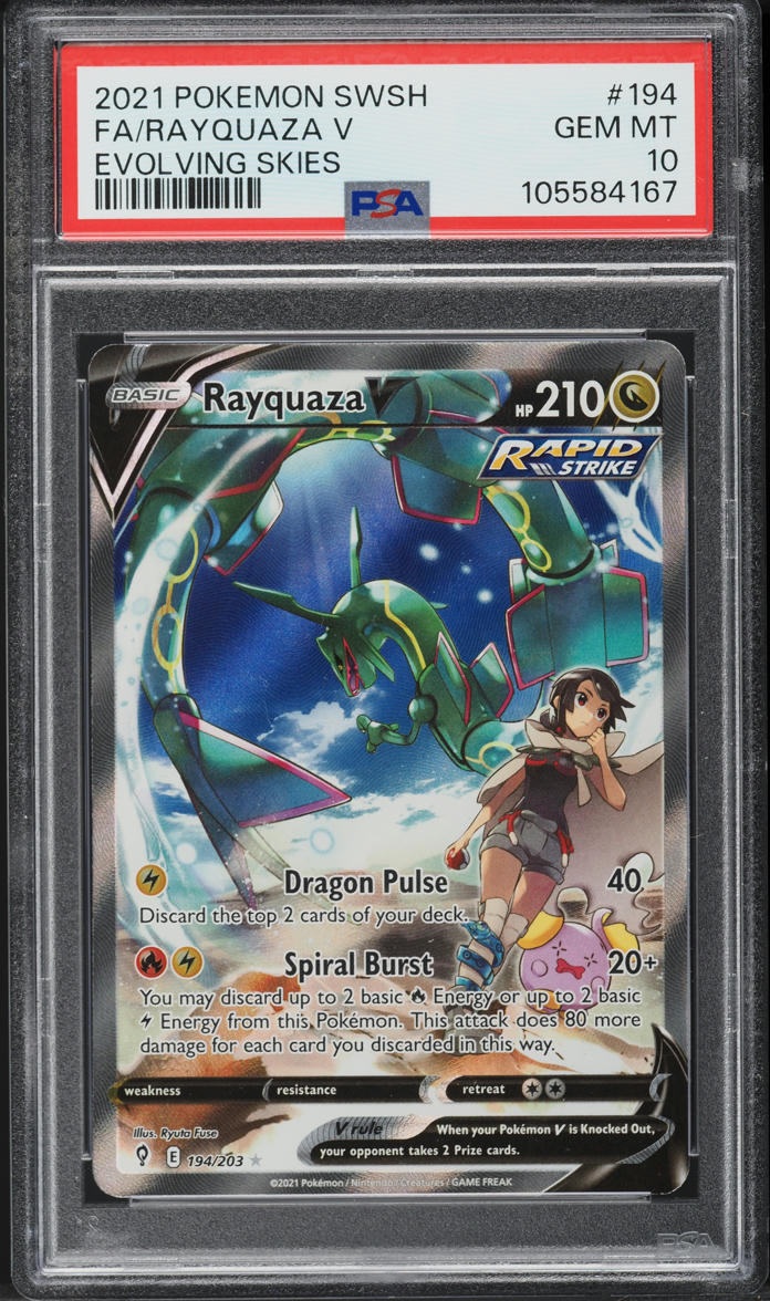 2021 Pokemon SWSH Evolving Skies Full Art Rayquaza V #194 PSA 10 GEM ...
