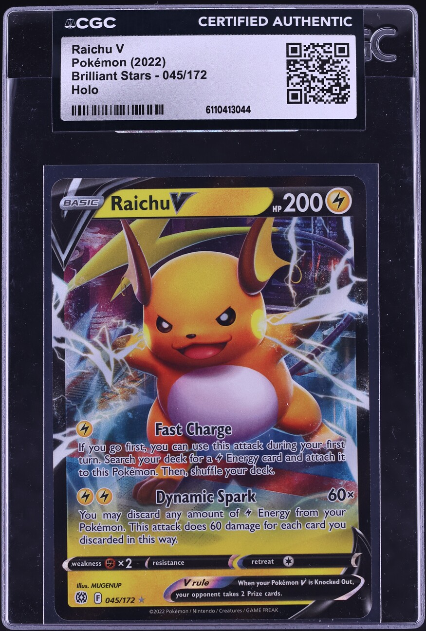 2022 Pokemon Sword & Shield Brilliant Stars Holo Raichu V #45 CGC AUTH ...