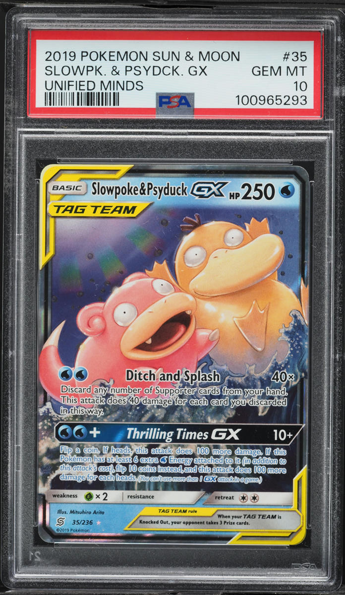 2019 Pokemon Sm Unified Minds Full Art Slowpoke And Psyduck Gx 35 Psa 10 Gem Mint On Fanatics Collect