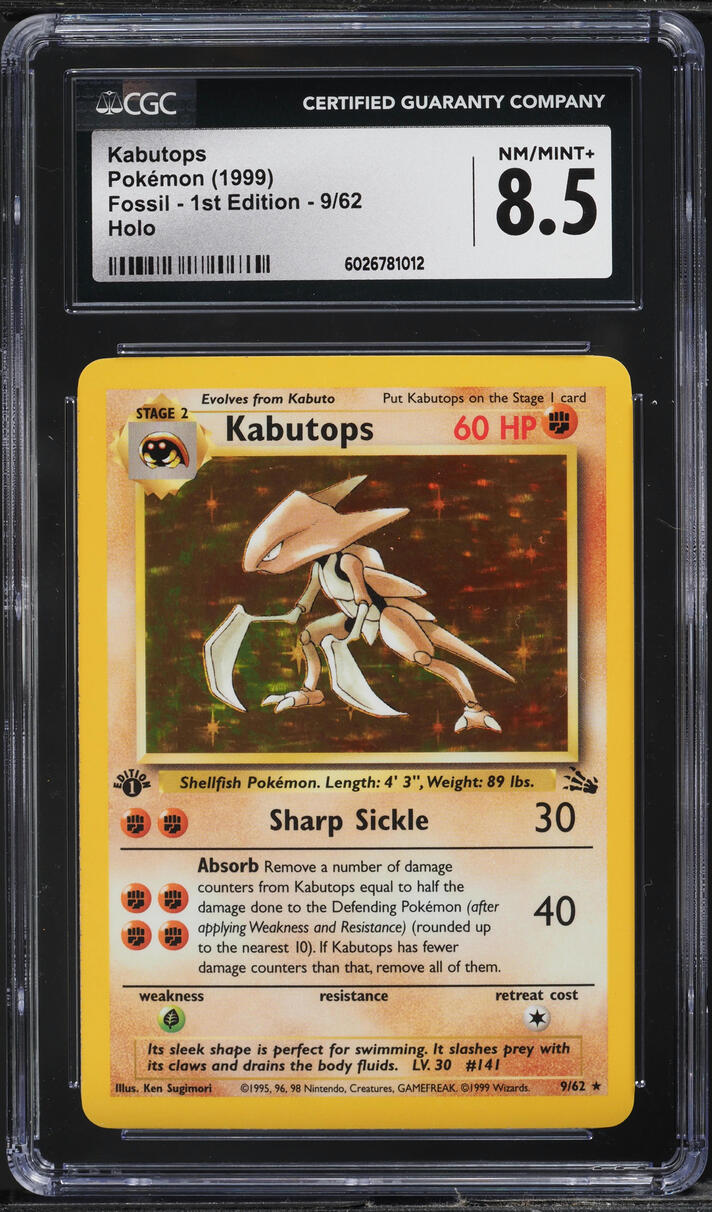 1999 Pokemon Fossil 1st Edition Holo Kabutops #9 CGC 8.5 NM-MT+ on Fanatics Collect