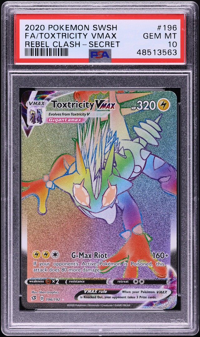 2020 Pokemon SWSH Rebel Clash Rainbow Rare Toxtricity VMAX #196 PSA 10 ...