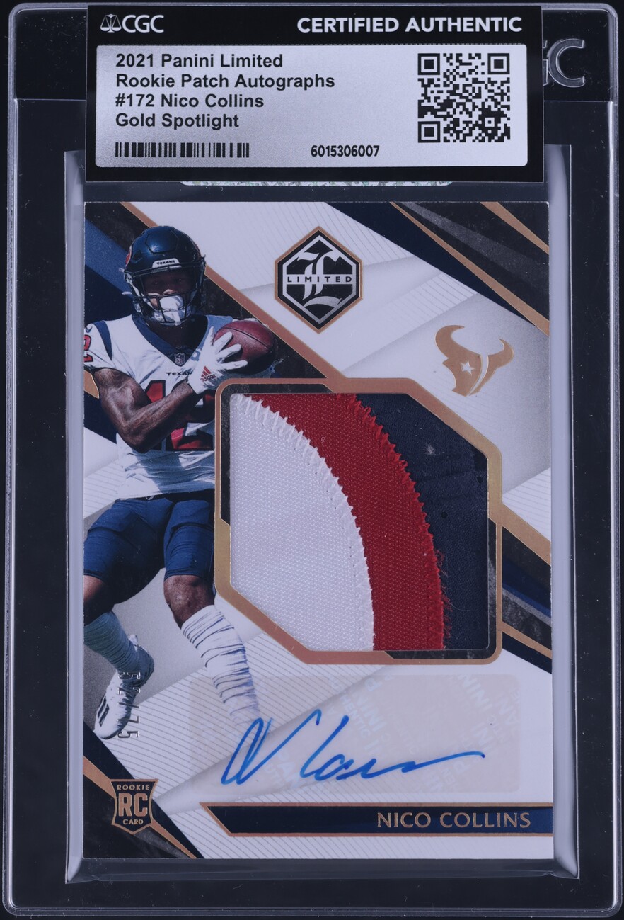 2021 Panini Limited Gold Spotlight Nico Collins RC PATCH AUTO /75 #172 ...