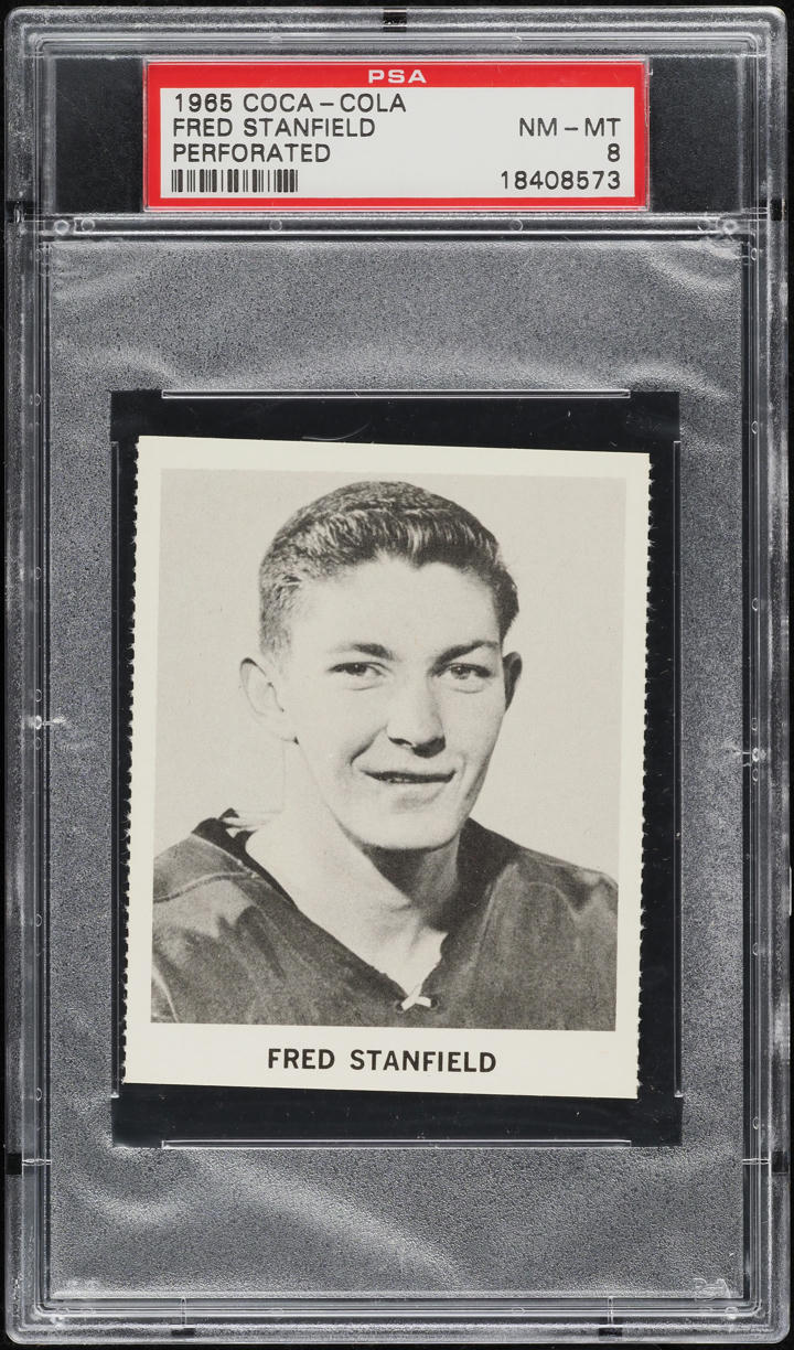 1965 Coca-Cola Hockey Fred Stanfield ROOKIE, PERFORATED PSA 8 NM-MT on ...
