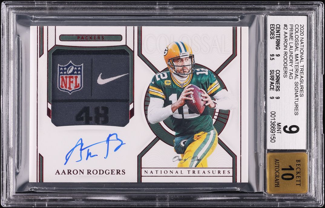 2020 National Treasures Colossal Laundry Tag Aaron Rodgers PATCH AUTO 1 ...