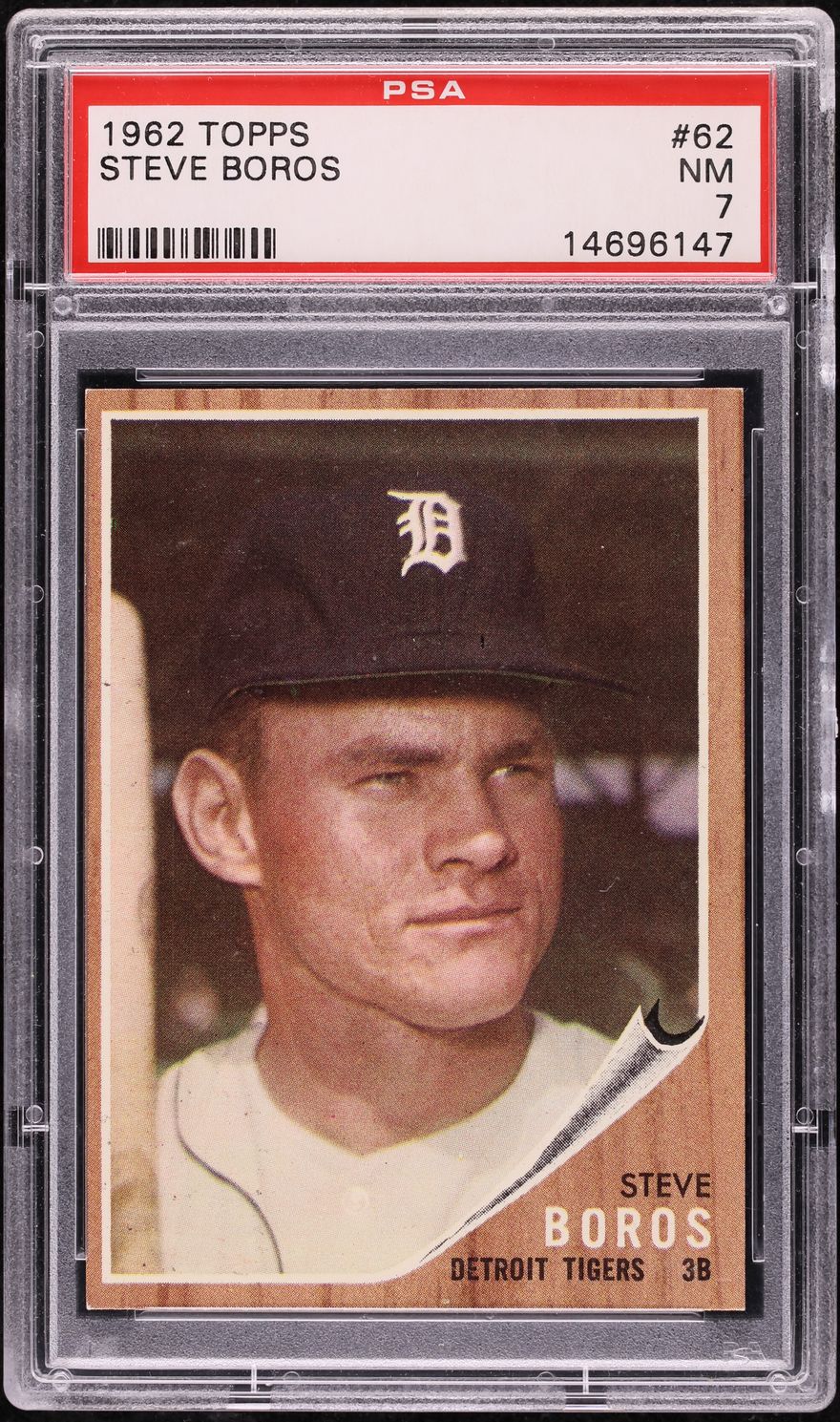 1962 Topps Steve Boros ROOKIE #62 PSA 7 NRMT on Fanatics Collect