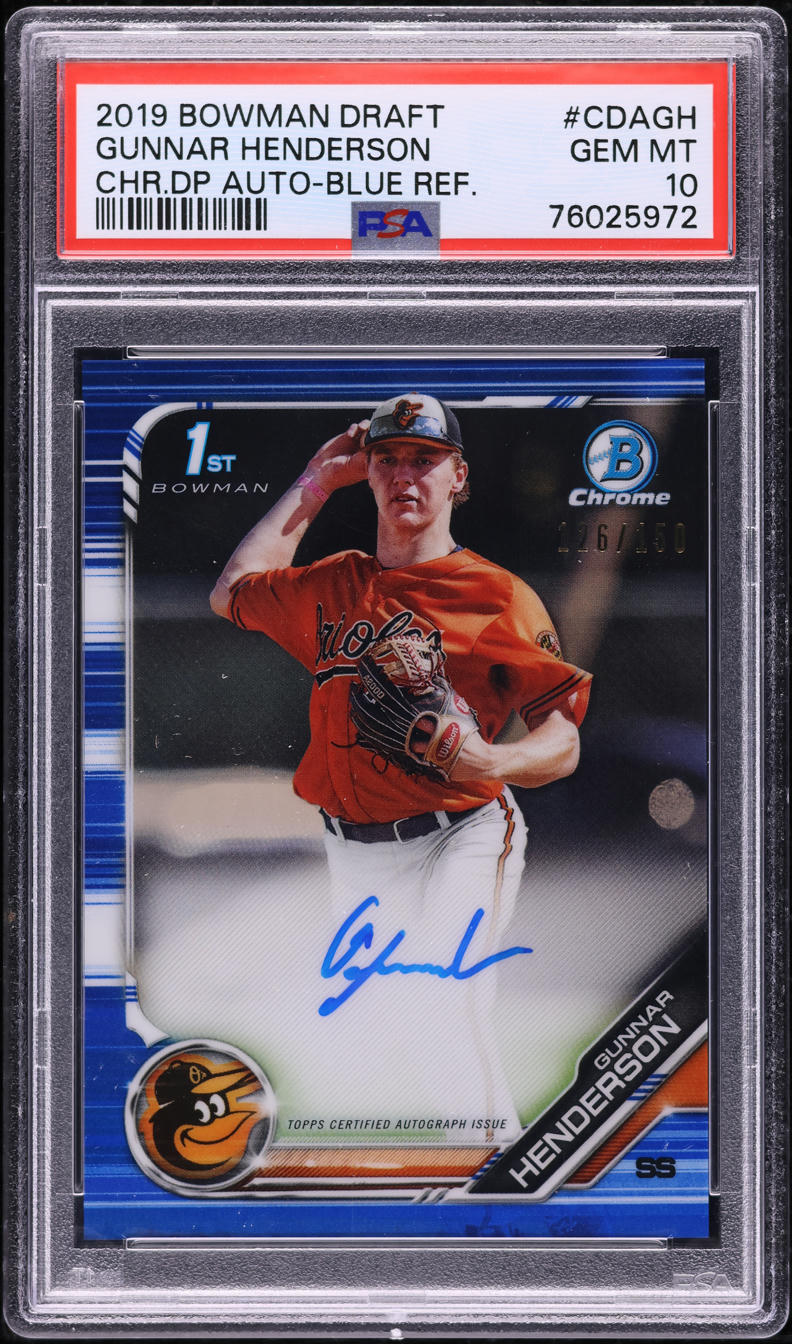 2019 Bowman Chrome Blue Refractor Gunnar Henderson PROSPECT AUTO /150 PSA 10 GEM on Fanatics Collect