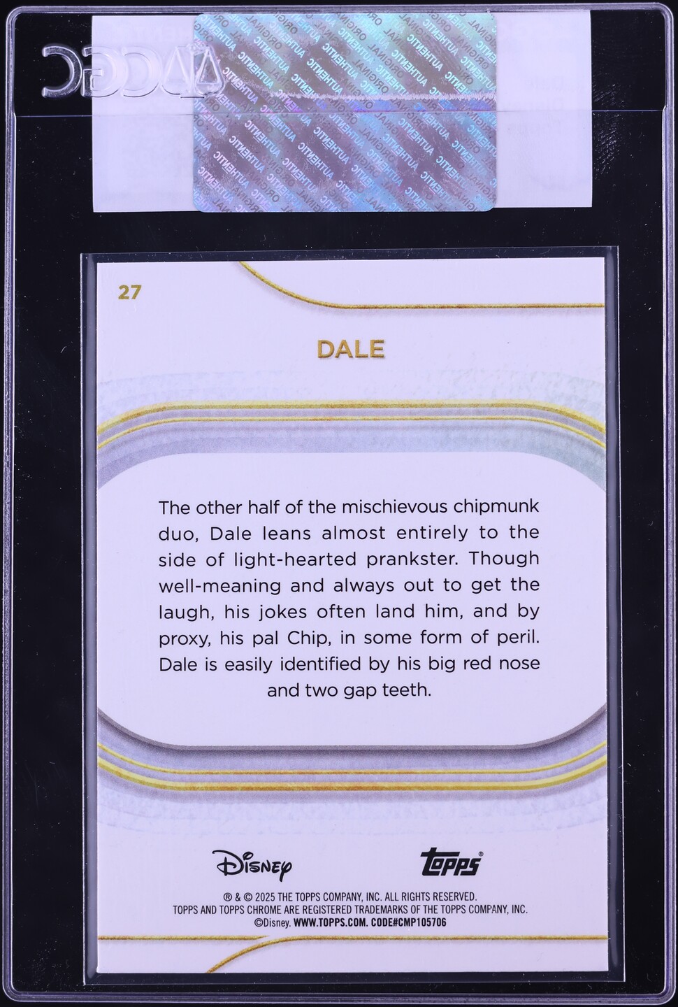 2025 Topps Chrome Disney Sapphire Dale #27 CGC AUTH on Fanatics Collect