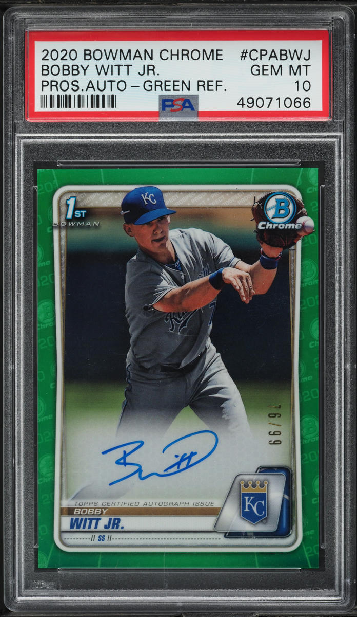 2020 Bowman Chrome Green Refractor Bobby Witt Jr. PROSPECT AUTO /99 PSA 10 GEM on Fanatics Collect