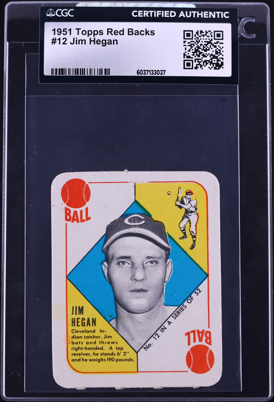 1951 Topps Red Back Jim Hegan #12 CGC AUTH on Fanatics Collect