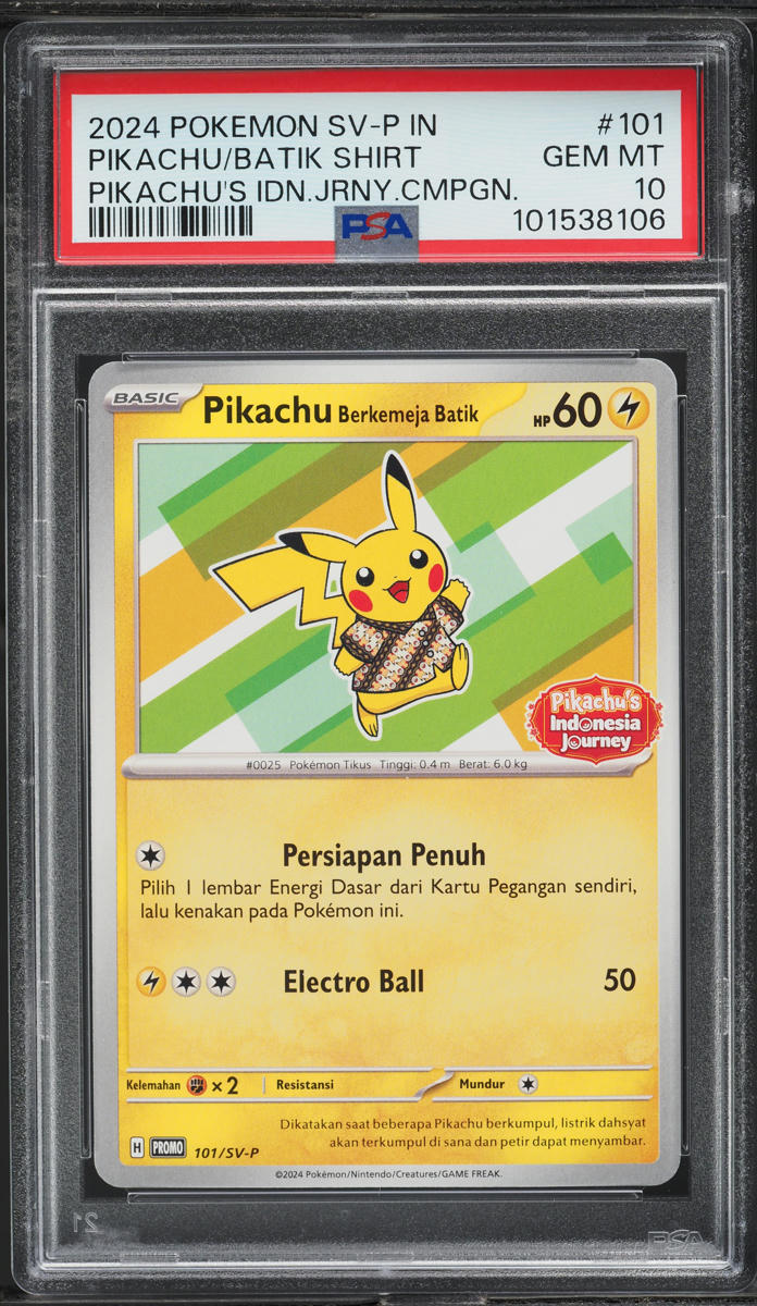 2024 Pokemon Indonesian SV Promo Journey Pikachu In Batik Shirt #101 PSA 10 GEM on Fanatics Collect