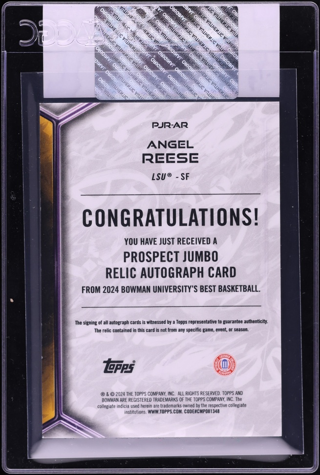 2023 Bowman University Best Jumbo Relic Angel Reese PATCH AUTO #PJR-AR ...