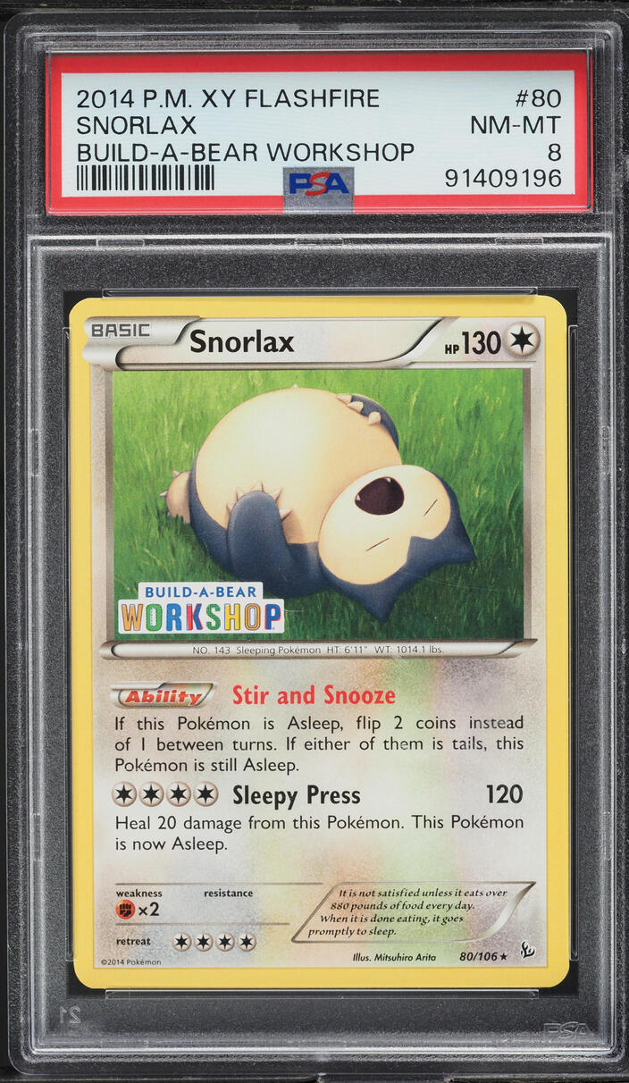 2014 Pokemon XY Flashfire Build-a-Bear Workshop Snorlax #80 PSA 8 NM-MT ...