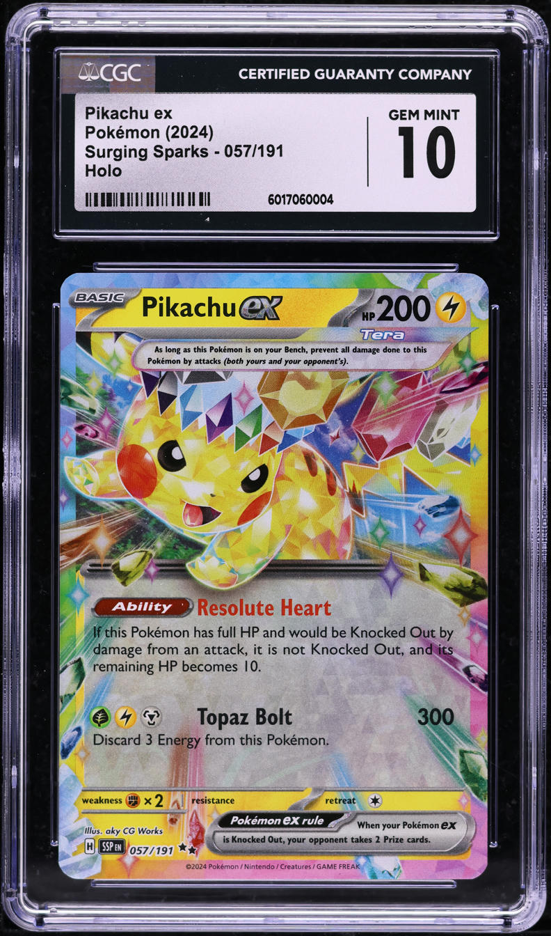2024 Pokemon Scarlet & Violet Surging Sparks Holo Pikachu ex #57 CGC 10 GEM MINT on Fanatics Collect