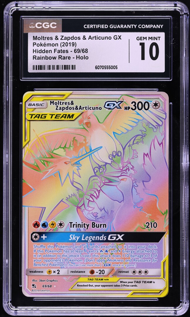 2019 Pokemon SM Hidden Fates Rainbow Rare Moltres & Zapdos & Articuno ...