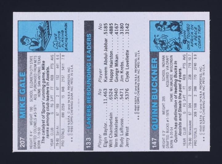 1980 Topps Basketball Quinn Buckner Kareem Abdul-Jabbar Mike Gale MBA ...