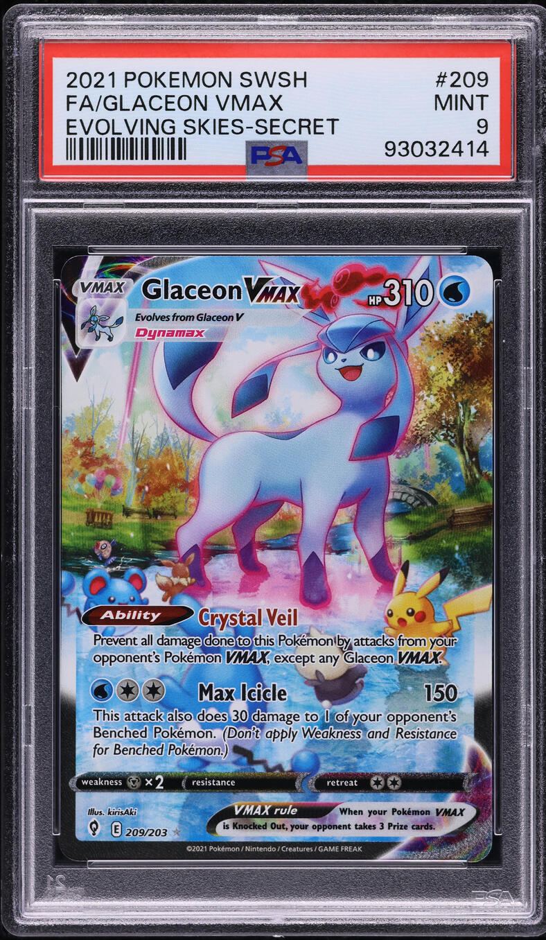 2021 Pokemon SWSH Evolving Skies Alt Art Glaceon VMAX #209 PSA 9 MINT ...