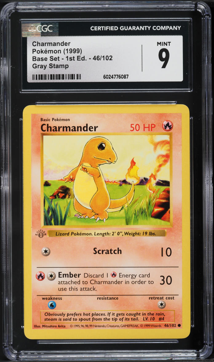 1999 Pokemon Base Set Shadowless 1st Edition Gray Stamp Charmander #46 ...