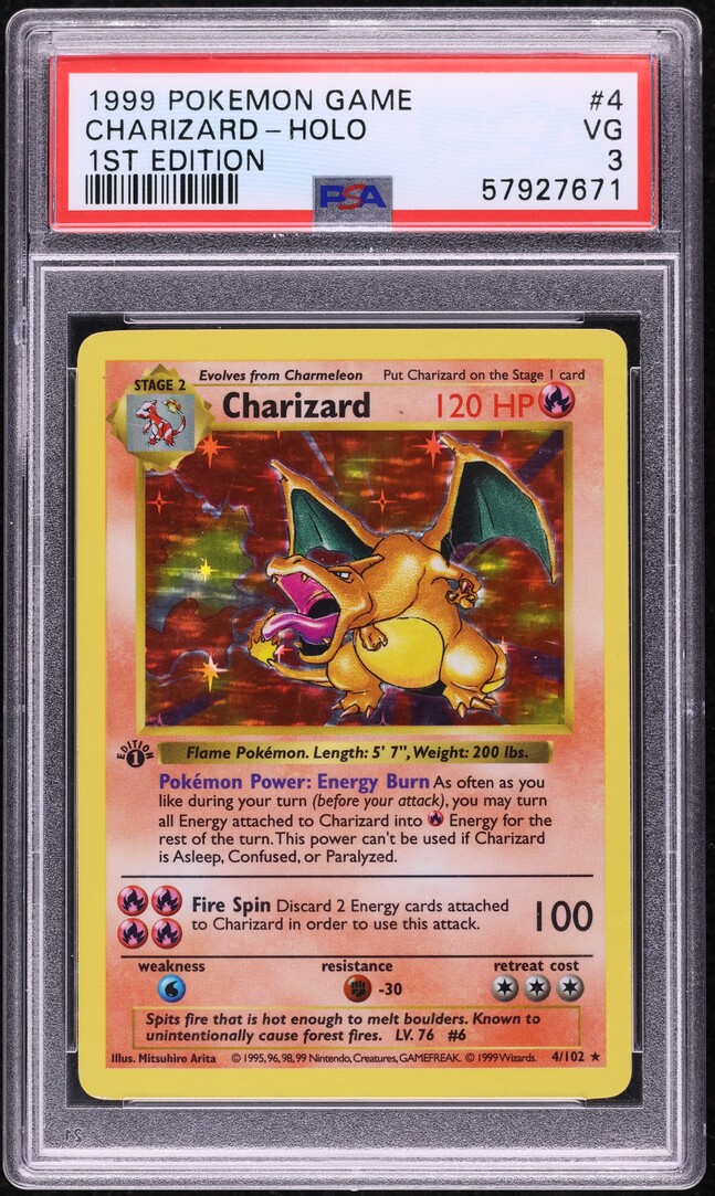 1999 Pokemon Base Set Shadowless 1st Edition Holo Charizard #4 PSA 3 VG ...